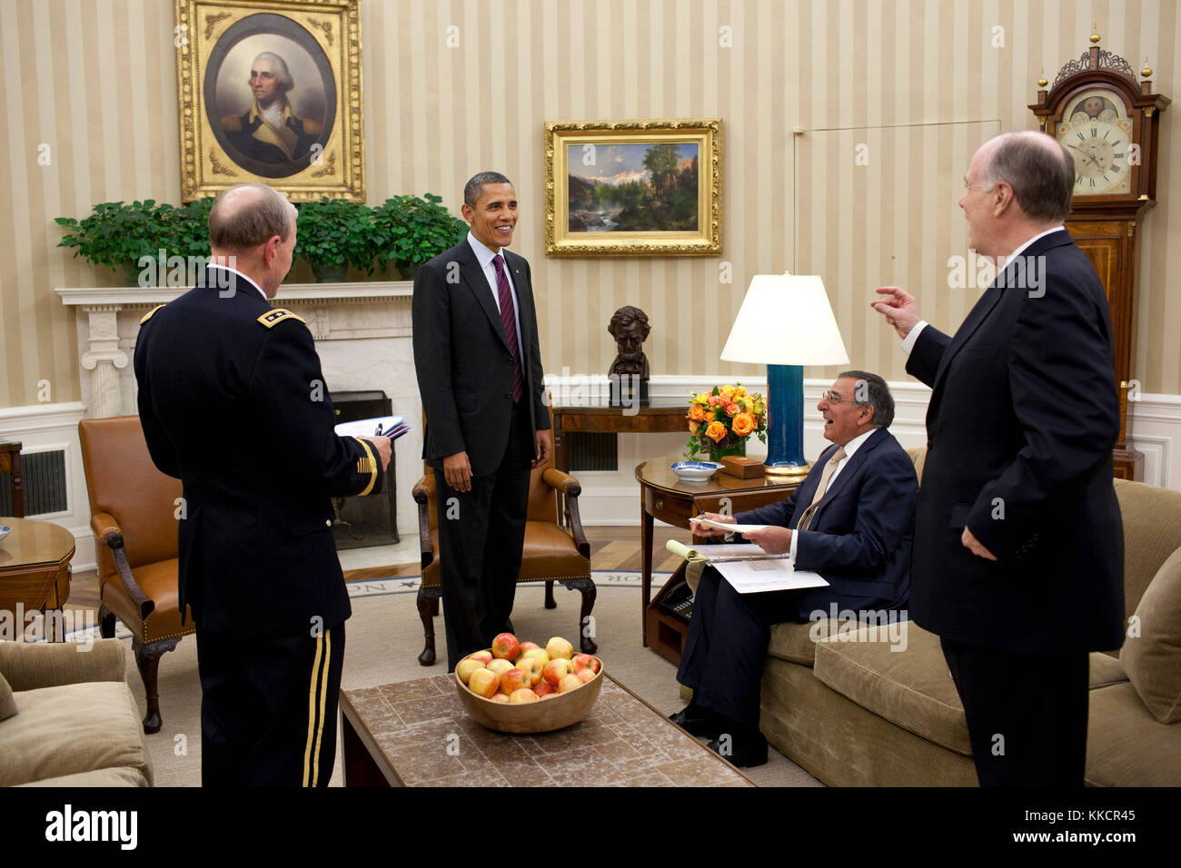 President Barack Obama meets with, from left, Gen. Martin Dempsey ...