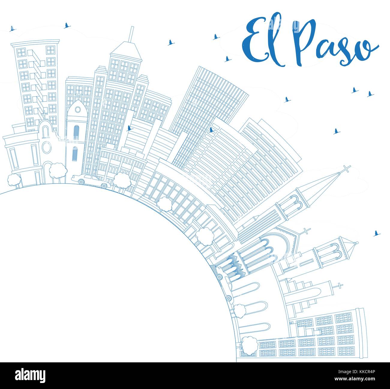 Outline El Paso Skyline with Blue Buildings and Copy Space. Vector ...