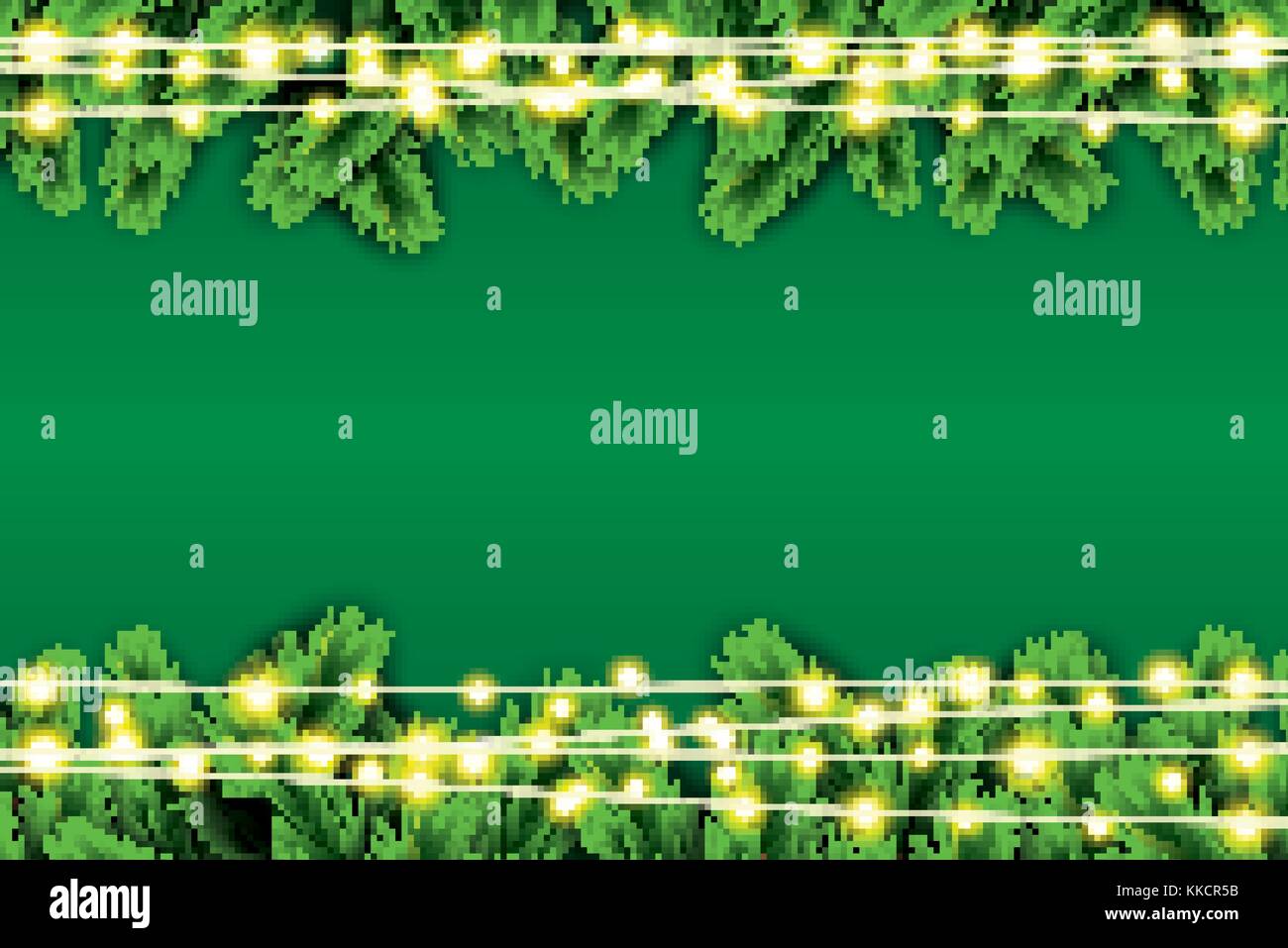 Fir Branch with Neon Lights on Green Background. Vector illustration ...