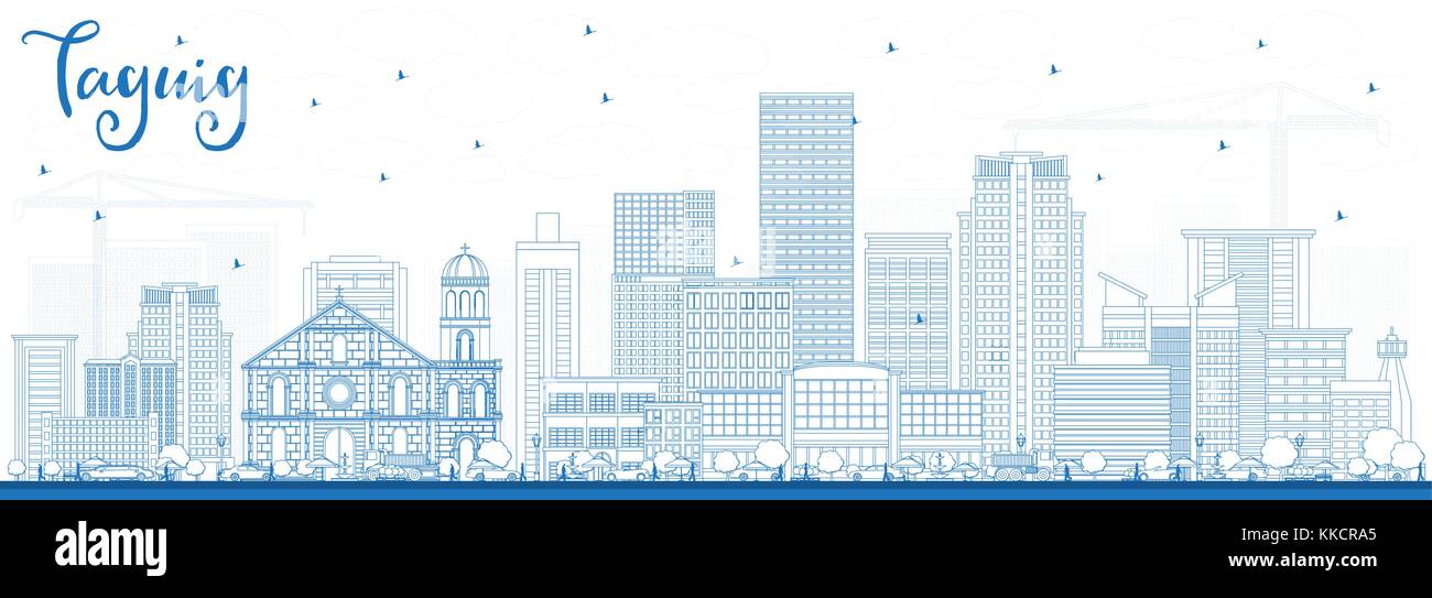Outline Taguig Philippines Skyline with Blue Buildings. Vector ...