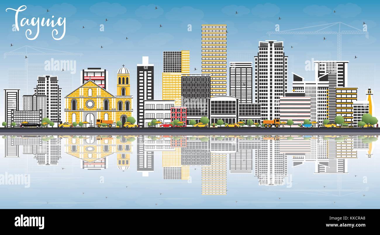 Taguig Philippines Skyline with Color Buildings, Blue Sky and ...