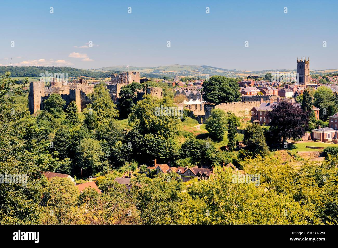 North East over the mediaeval castle and market town of Ludlow ...