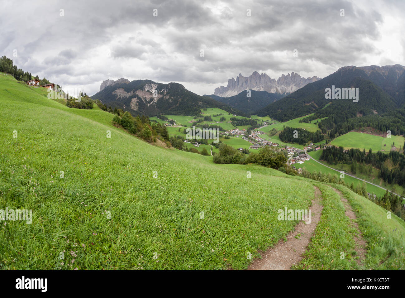 Small Italian little town of St. Magdalena in Val di Funes in wonderful ...