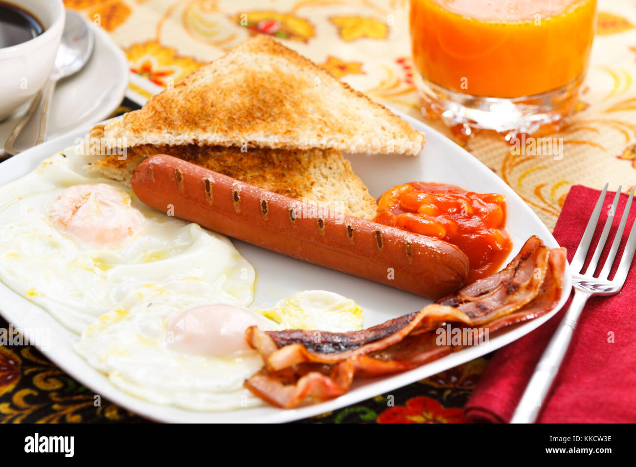 Delicious english breakfast with coffee and orange juice Stock Photo ...