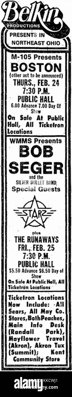 WMMS Presents Bob Seger - 1977 print ad Stock Photo - Alamy