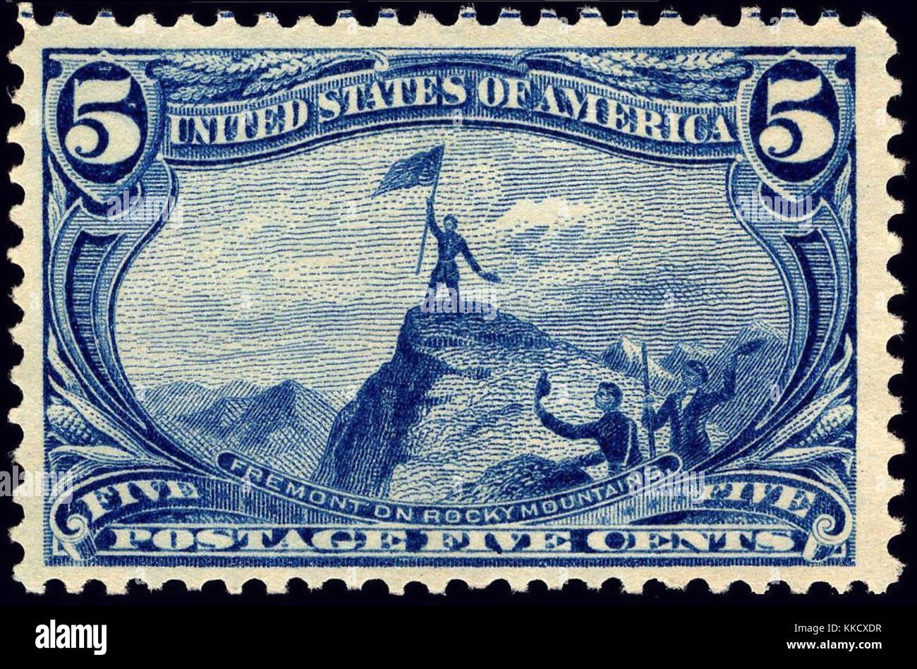 A U.S. postage stamp from 1898, featuring a 5-cent Trans-Mississippi ...