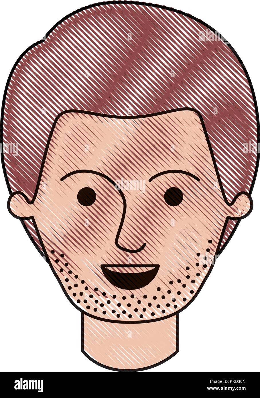 Male Face With Short Hair And Stubble Beard In Colored Crayon