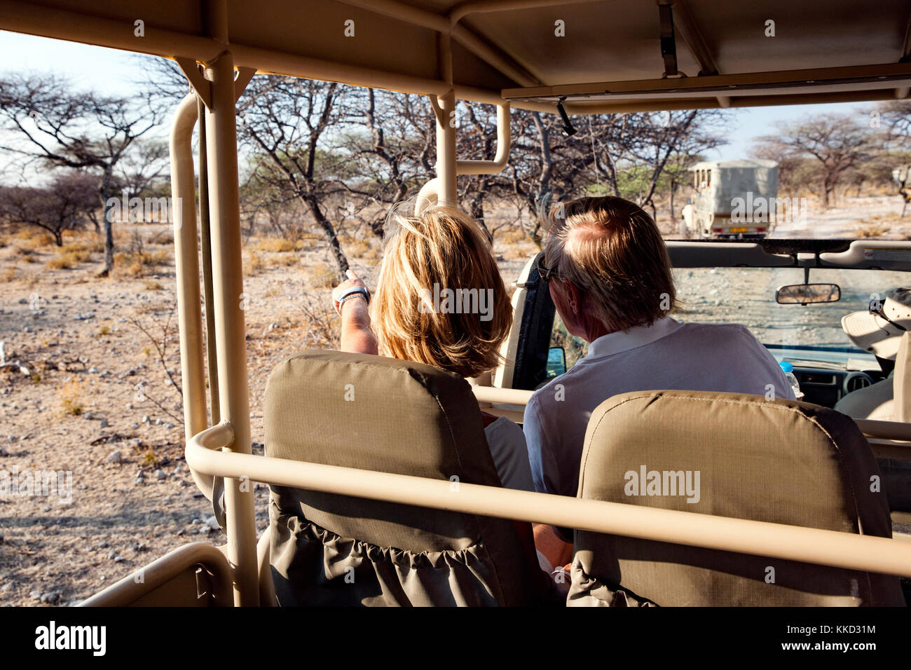 Couple on Game Drive in Onguma Game Reserve, Namibia, Africa Stock ...