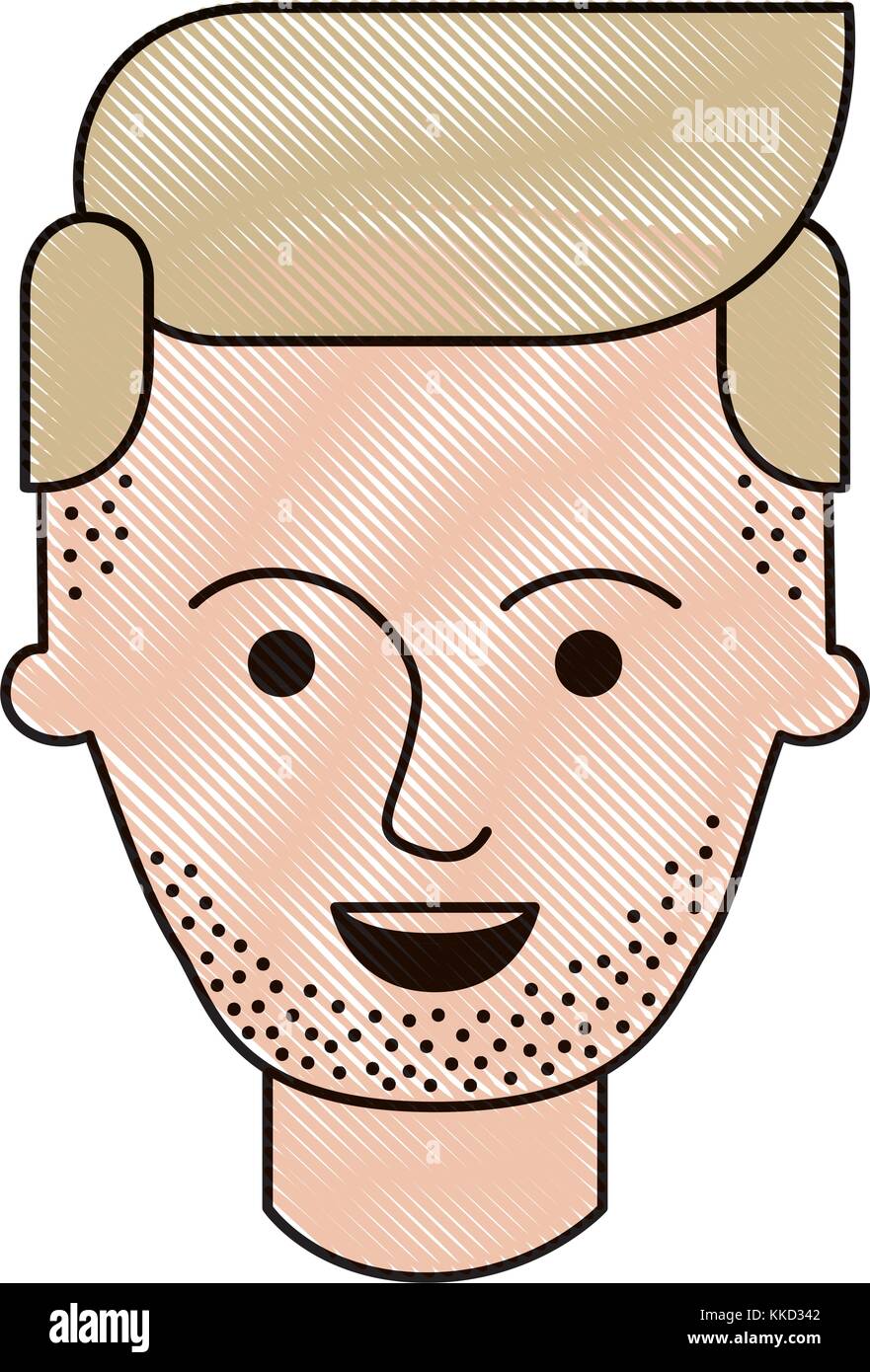 male face with stubble beard and side parted hairstyle in colored ...