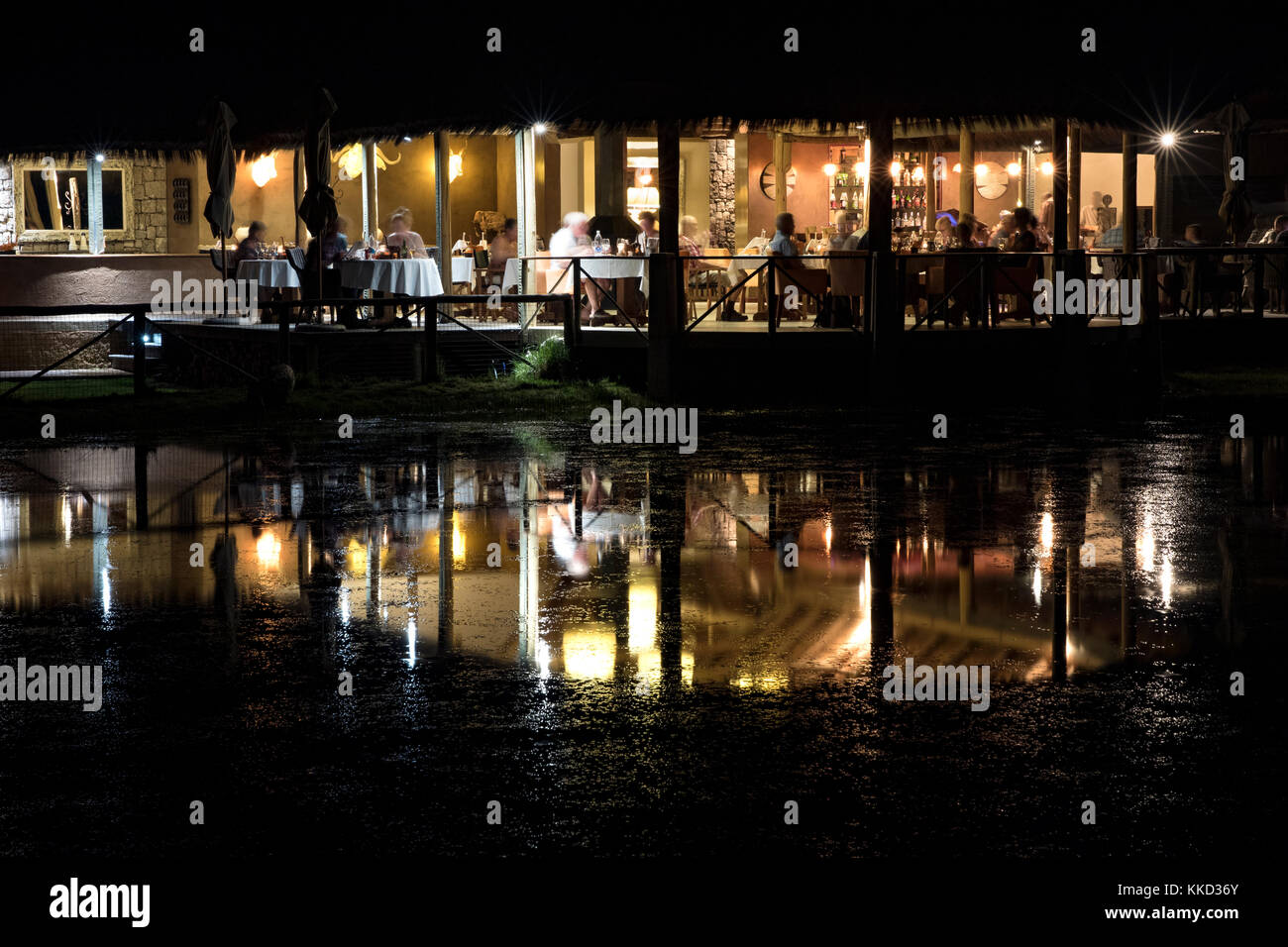 Nighttime view of Dining area at Onguma Bush Camp, Onguma Game Reserve ...