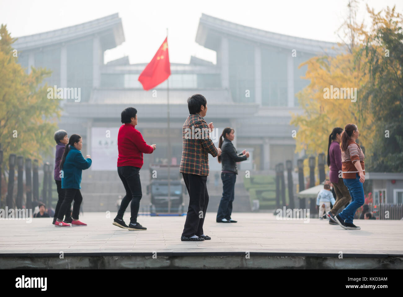 Women practising square dance with chinese flag in the backgroun Stock ...