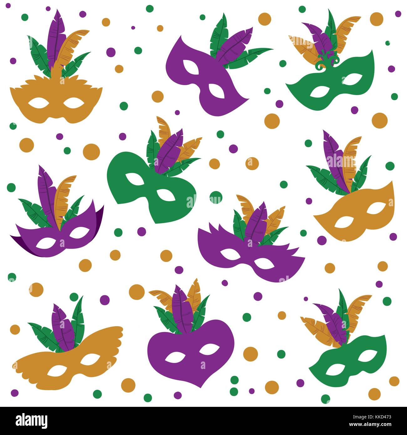 mardi gras pattern of mask with feathers and colorful dots Stock Vector ...