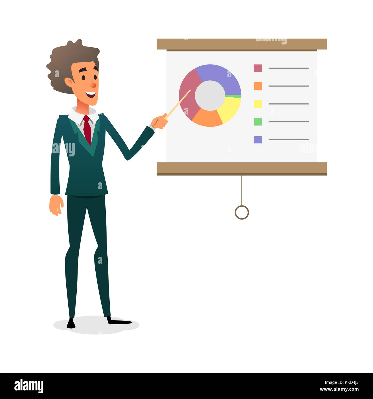 Funny cartoon manager presenting whiteboard about financial growth ...