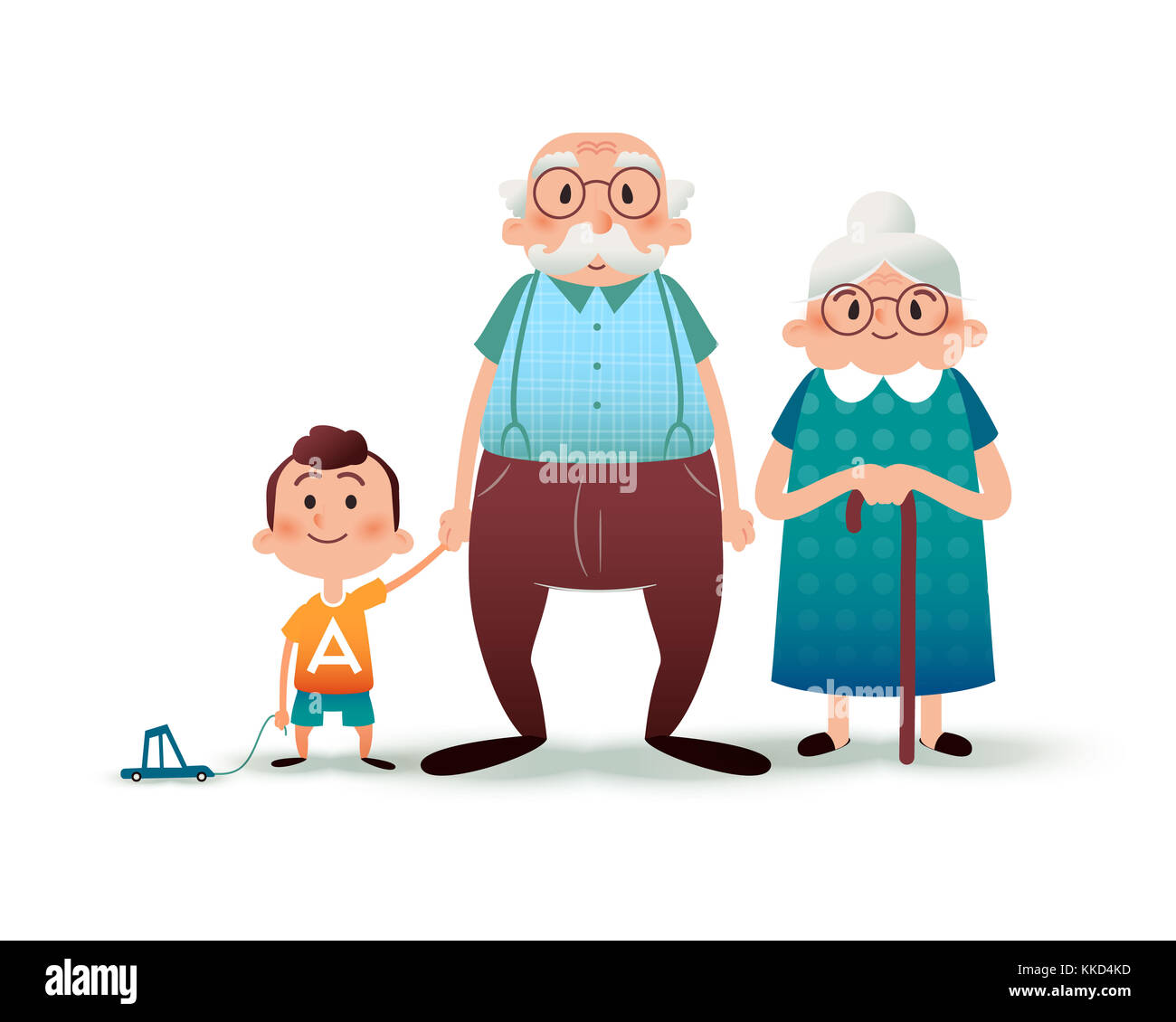 Funny cartoon family. Happy grandfather, grangmother and grandson ...