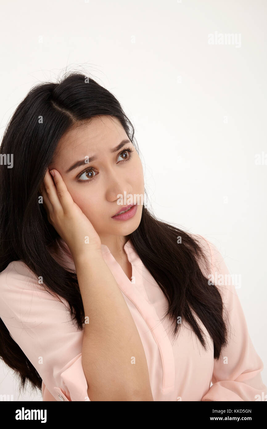 woman worried about the future isolated on white background Stock Photo ...