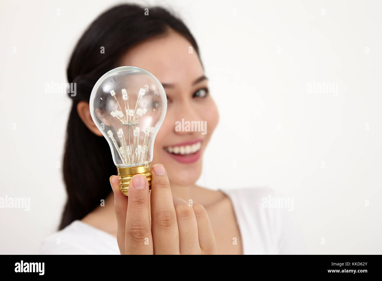 malay woman holding light bulb Stock Photo - Alamy