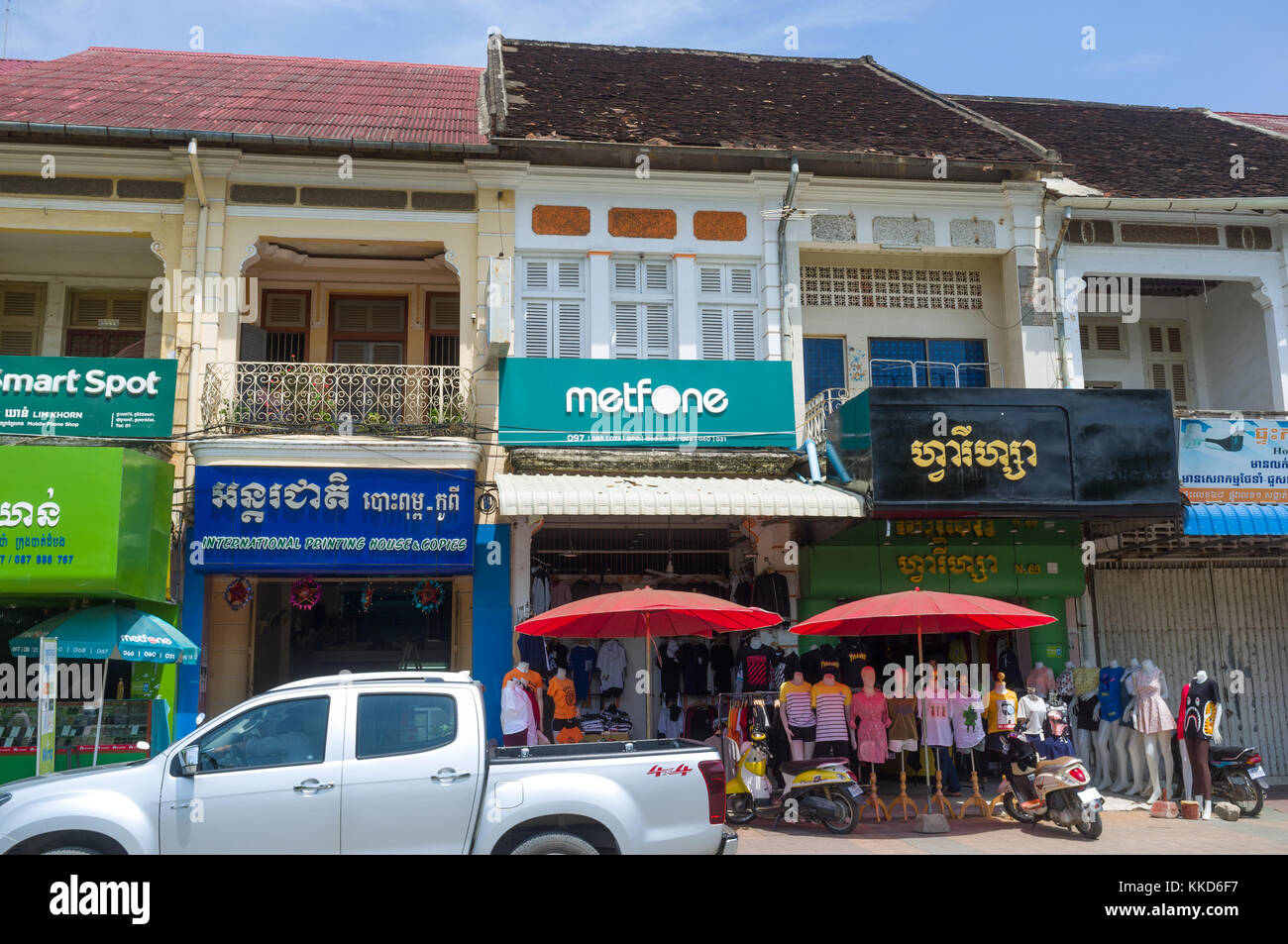 French colonial buildings and Chinese shophouses along street 1 of ...