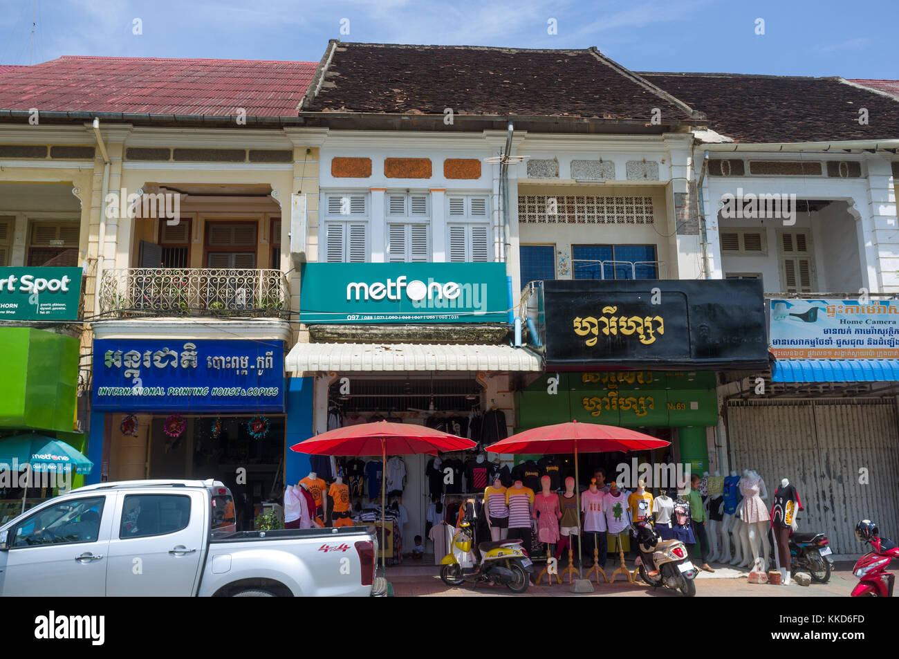 French colonial buildings and Chinese shophouses along street 1 of ...