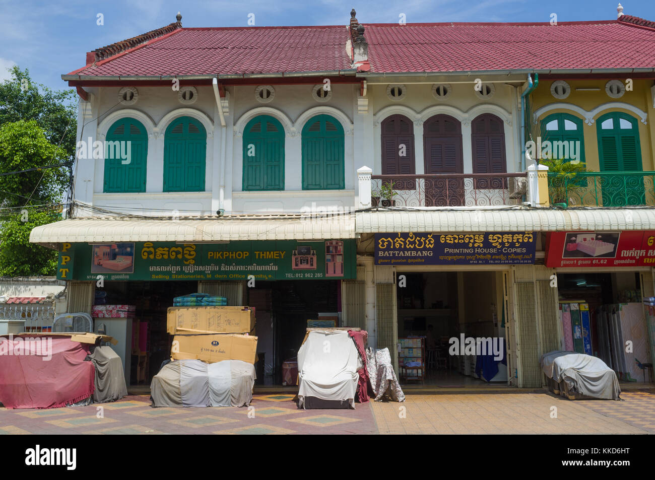 French colonial buildings and Chinese shophouses along street 1 of ...