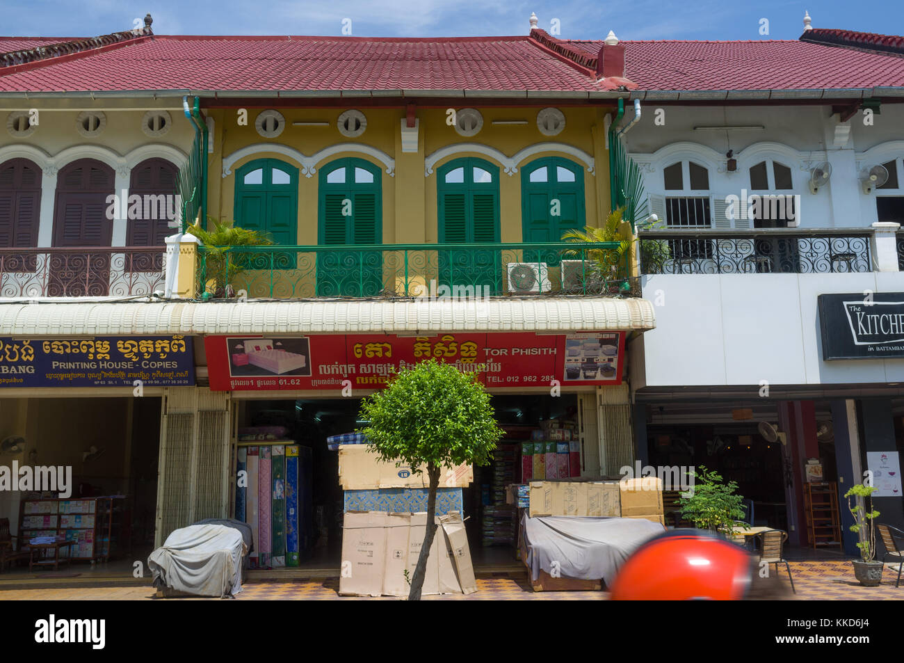 French colonial buildings and Chinese shophouses along street 1 of ...
