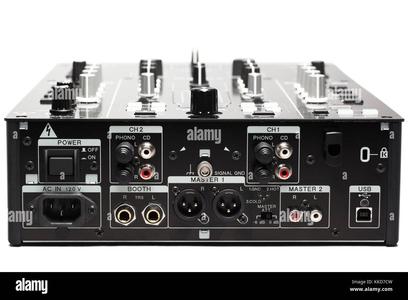 close up shot of a dj mixture against white background Stock Photo - Alamy