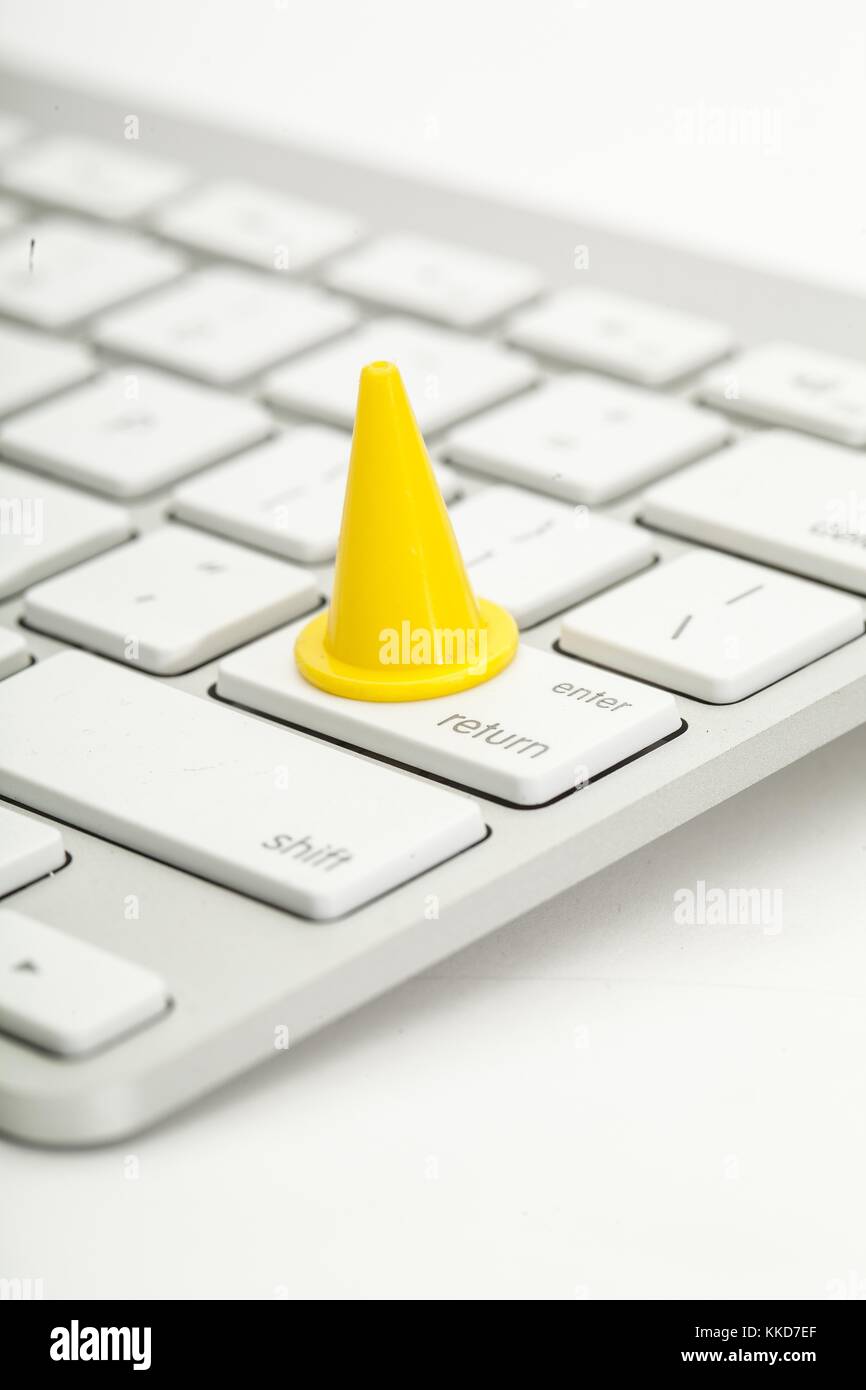 computer keyboard caution cone Stock Photo - Alamy