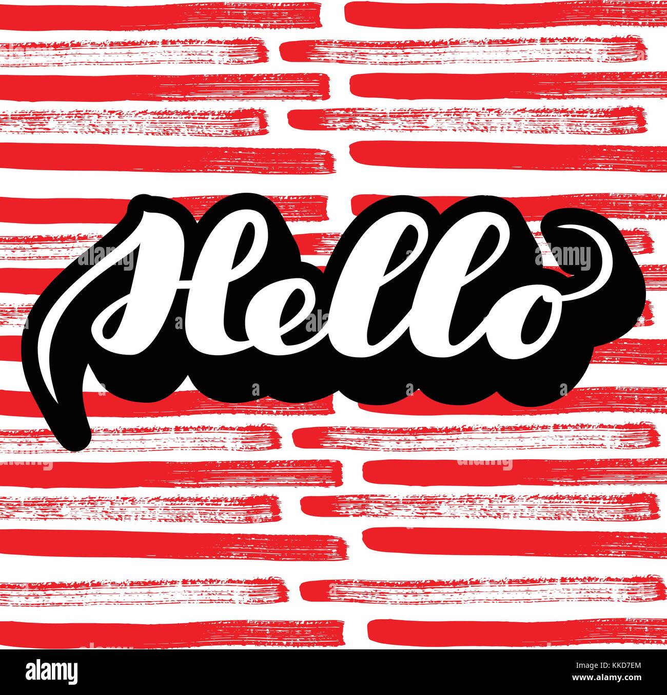 Hello. Vector hand drawn brush lettering on colorful background Stock ...