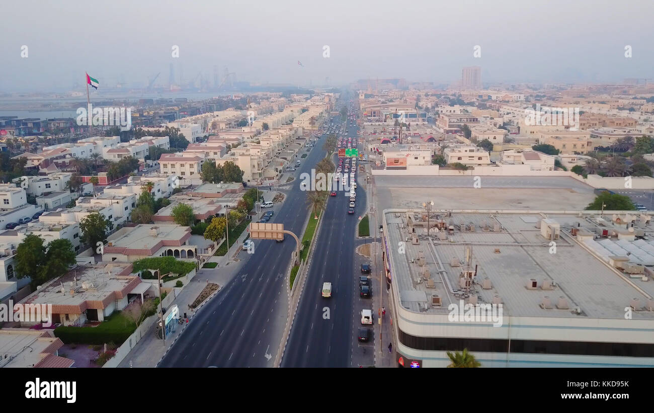 Beautiful panoramic scene of Dubai city in UAE. View from above. Top ...