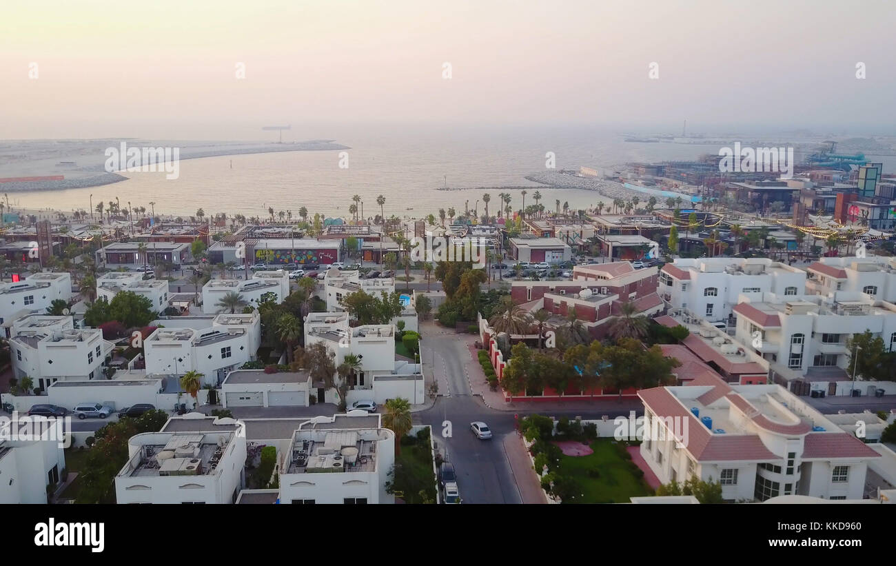 Beautiful panoramic scene of Dubai city in UAE. View from above. Top ...