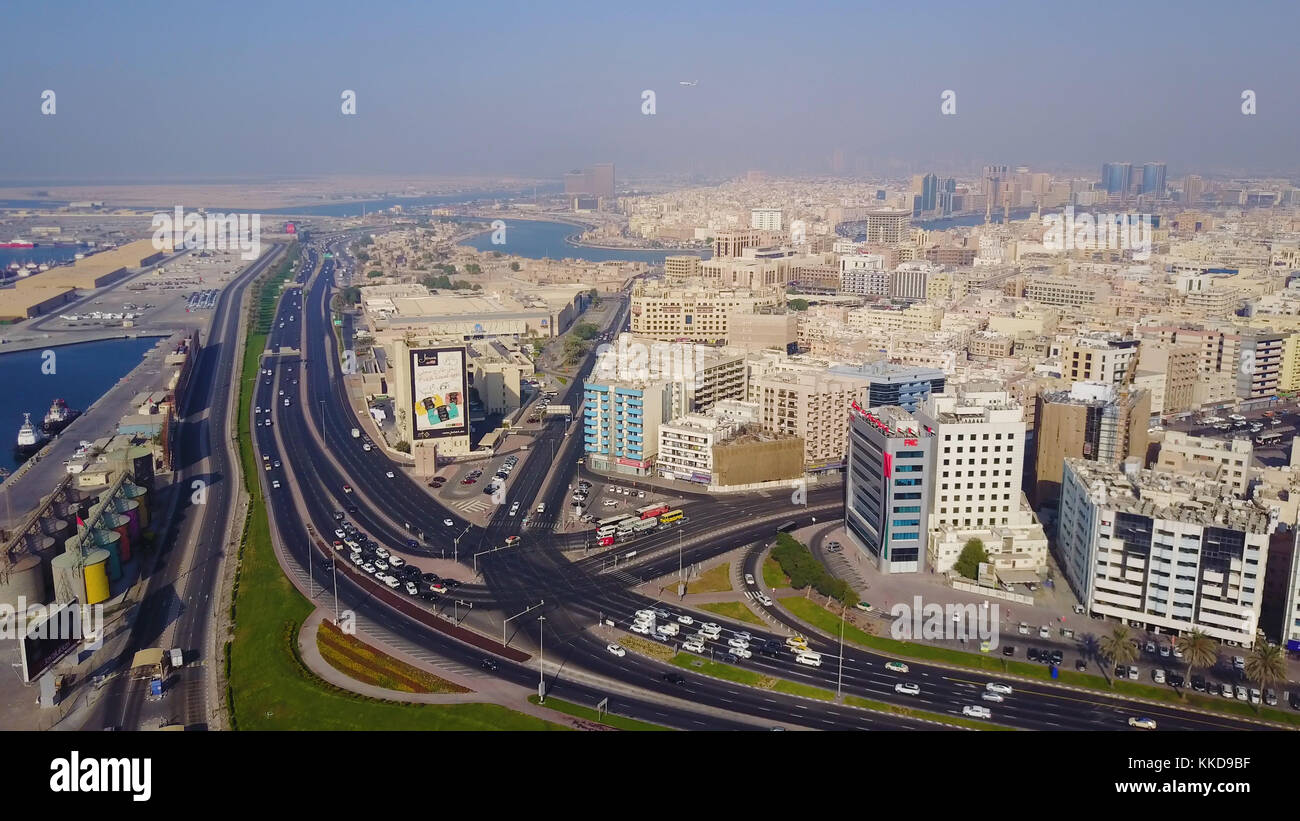 Beautiful panoramic scene of Dubai city in UAE. View from above. Top ...