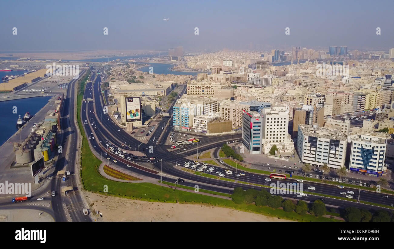 Beautiful panoramic scene of Dubai city in UAE. View from above. Top ...