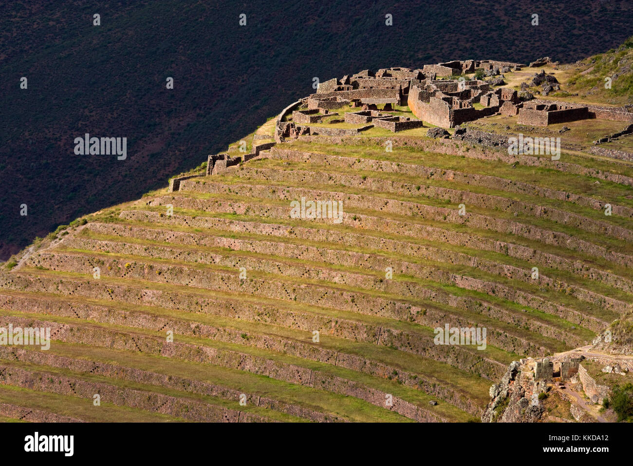 Inca ruins and terraces at Qantus Raqay in the Sacred Valley of the ...