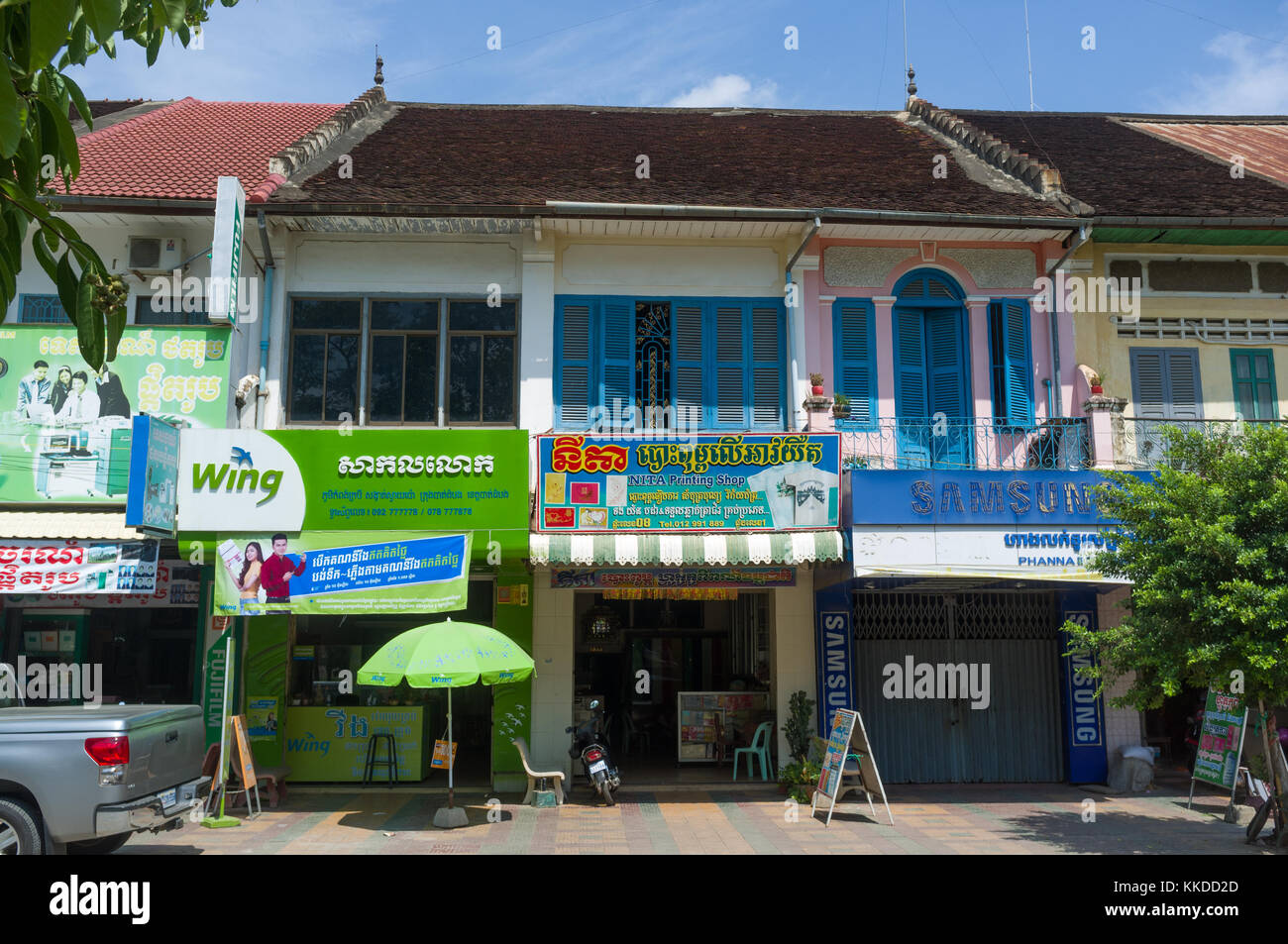 French colonial buildings and Chinese shophouses along street 1 of ...