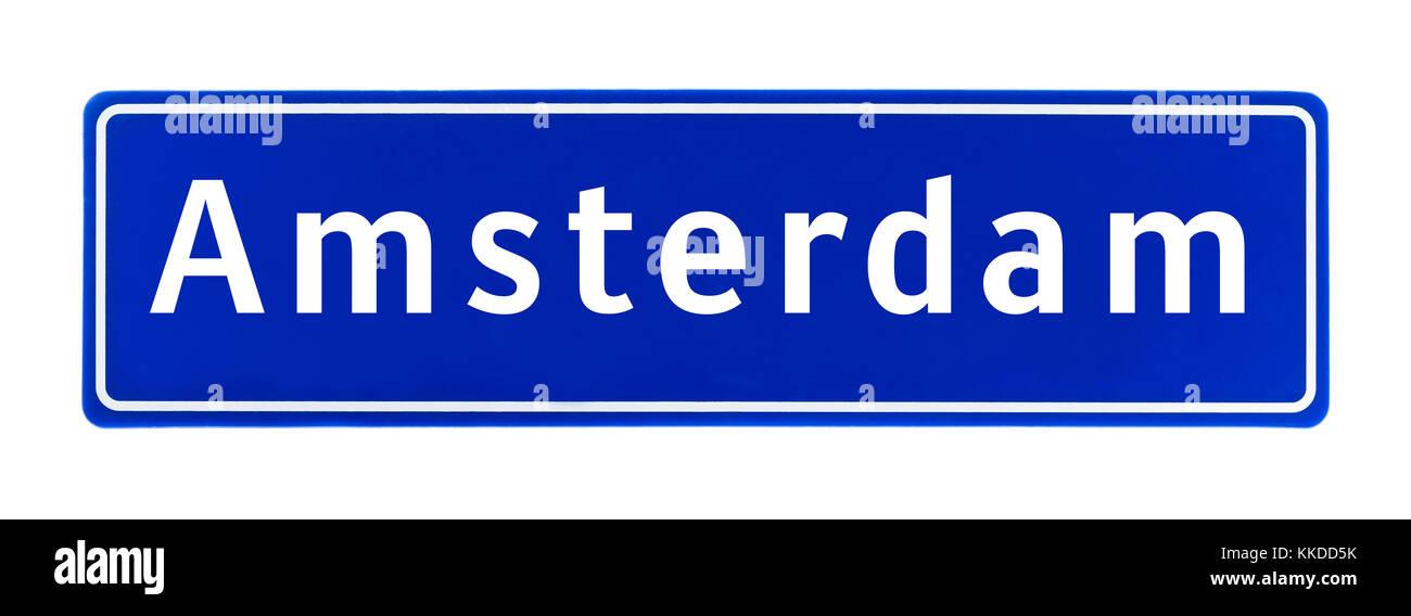 City limit sign of Amsterdam, The Netherlands isolated on a white ...