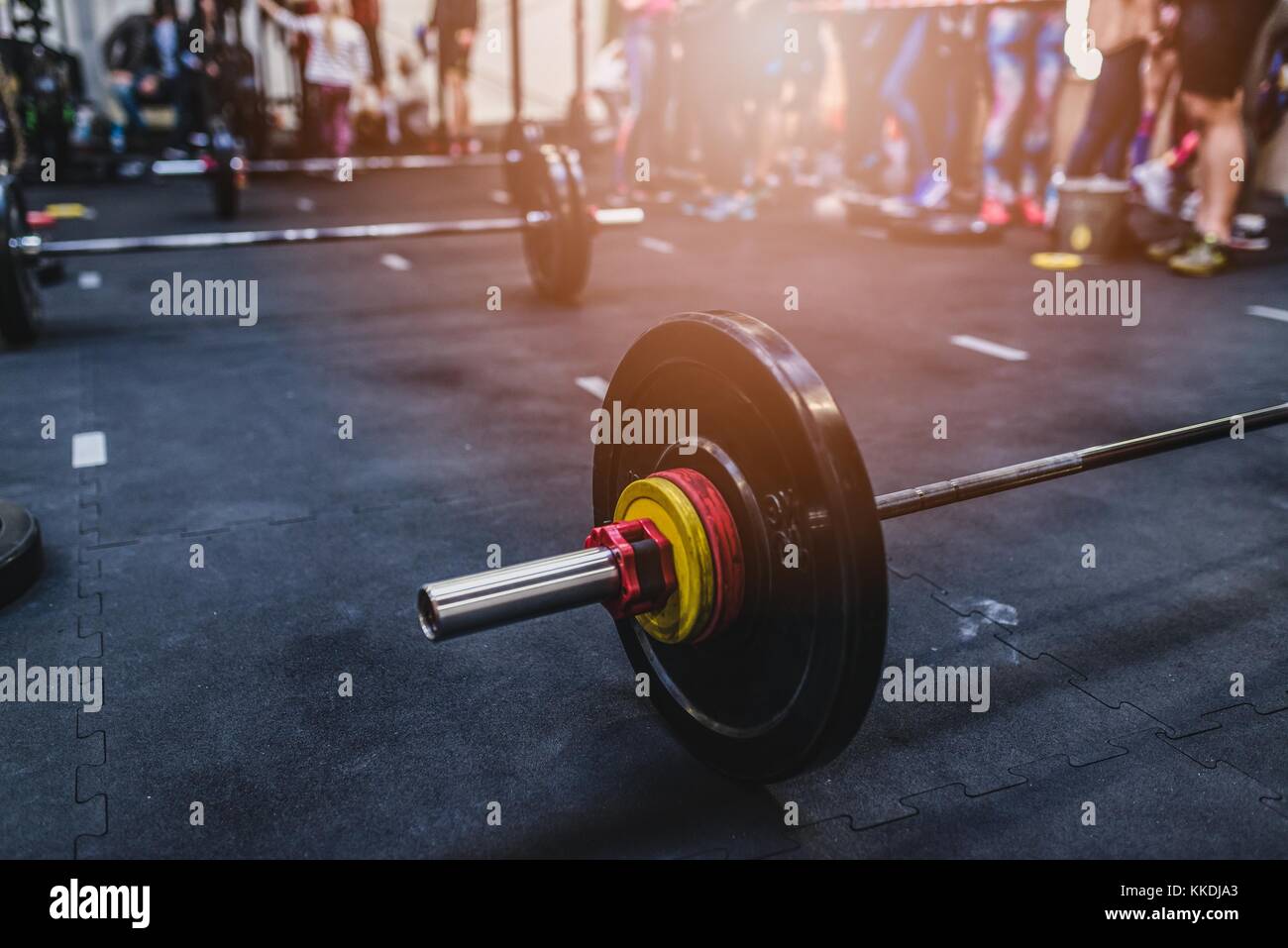 Close up on barbell on the floor in the gym Stock Photo - Alamy