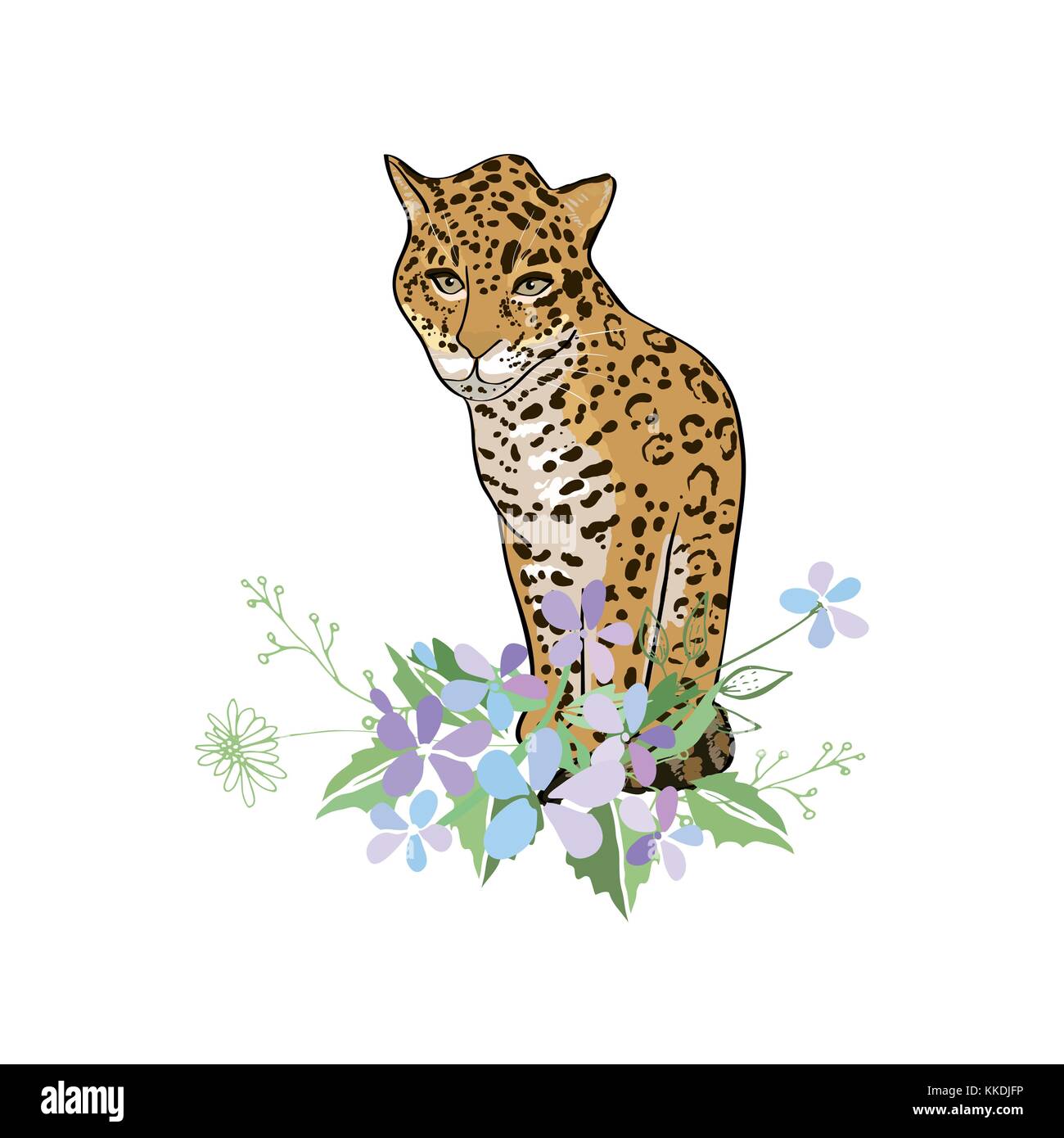 Retro style Illustration with flowers and animal Stock Vector Image ...