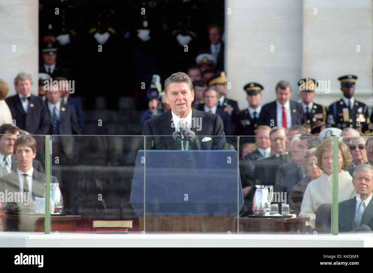Reagan delivers inaugural address 1981 Stock Photo - Alamy