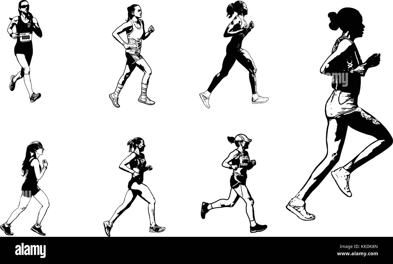 female marathon runners sketch illustration - vector Stock Vector Image ...