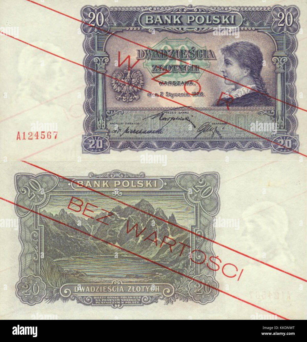 The 20 zl bill from February 1, 1928, is a historical currency note ...