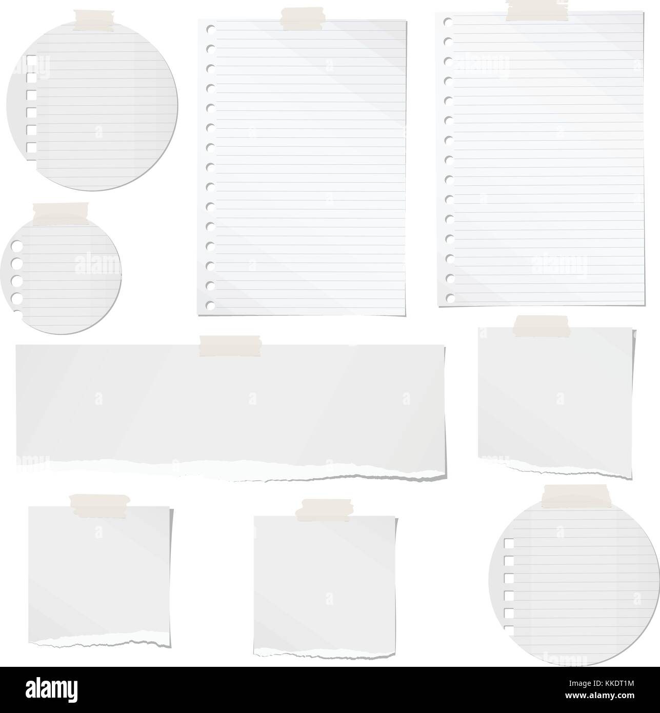 Pencil and torn ruled, blank note, notebook, paper sheets for text or ...