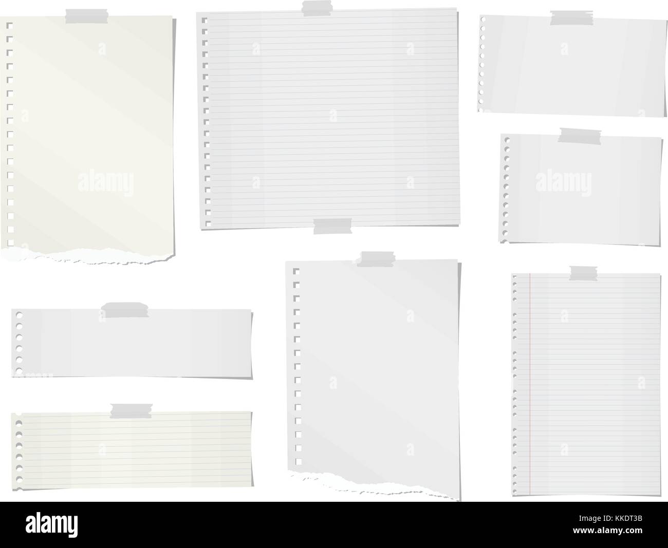 Pencil and torn ruled, blank note, notebook, paper sheets for text or ...