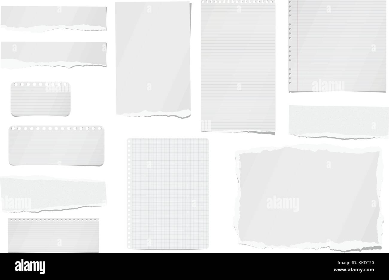 Torn ruled and blank note, notebook, paper strips, sheets for tex or ...