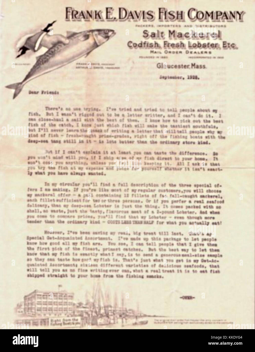 Frank E. Davis Fish Company marketing letter, 1928 Stock Photo - Alamy