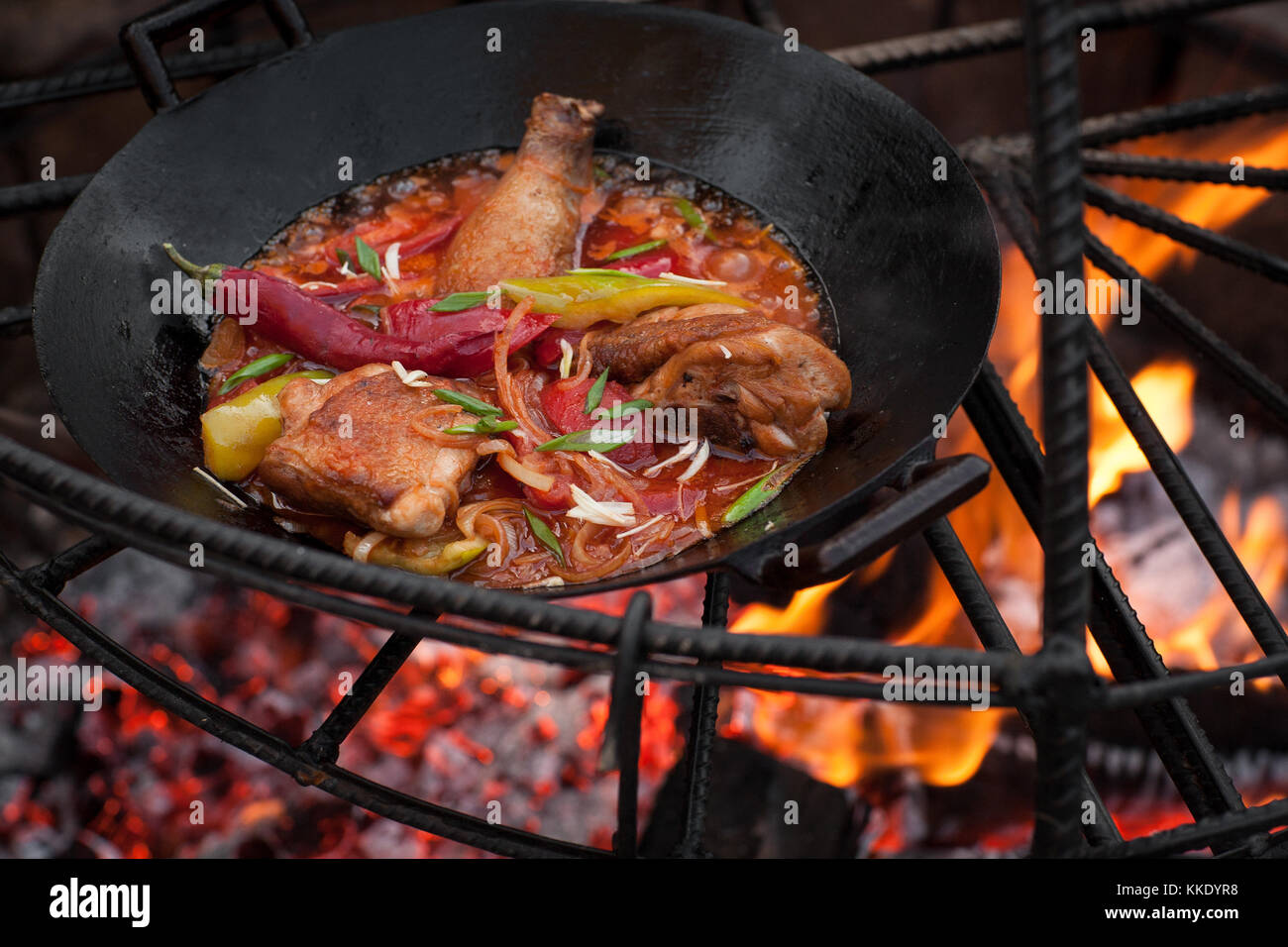 preparation of chicken meat at the stake Stock Photo - Alamy
