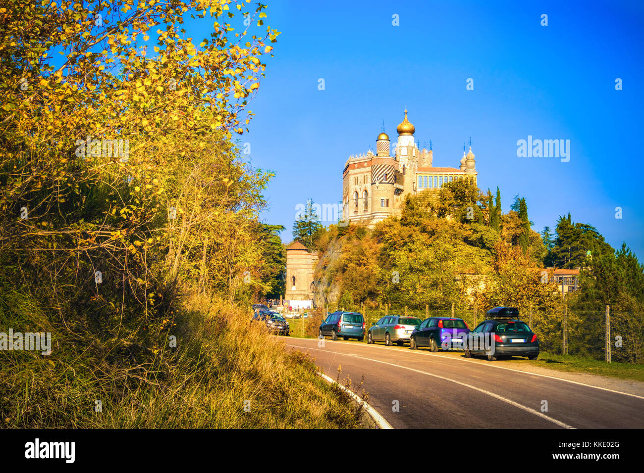 autumn castle roadside Rocchetta Mattei castle in Riola, Grizzana ...