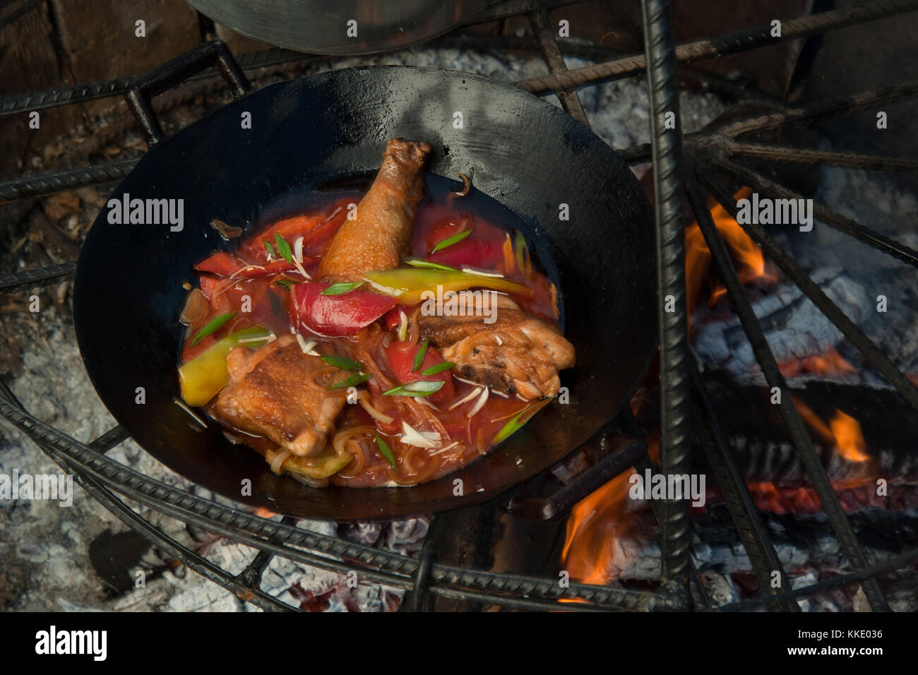 preparation of chicken meat at the stake Stock Photo - Alamy