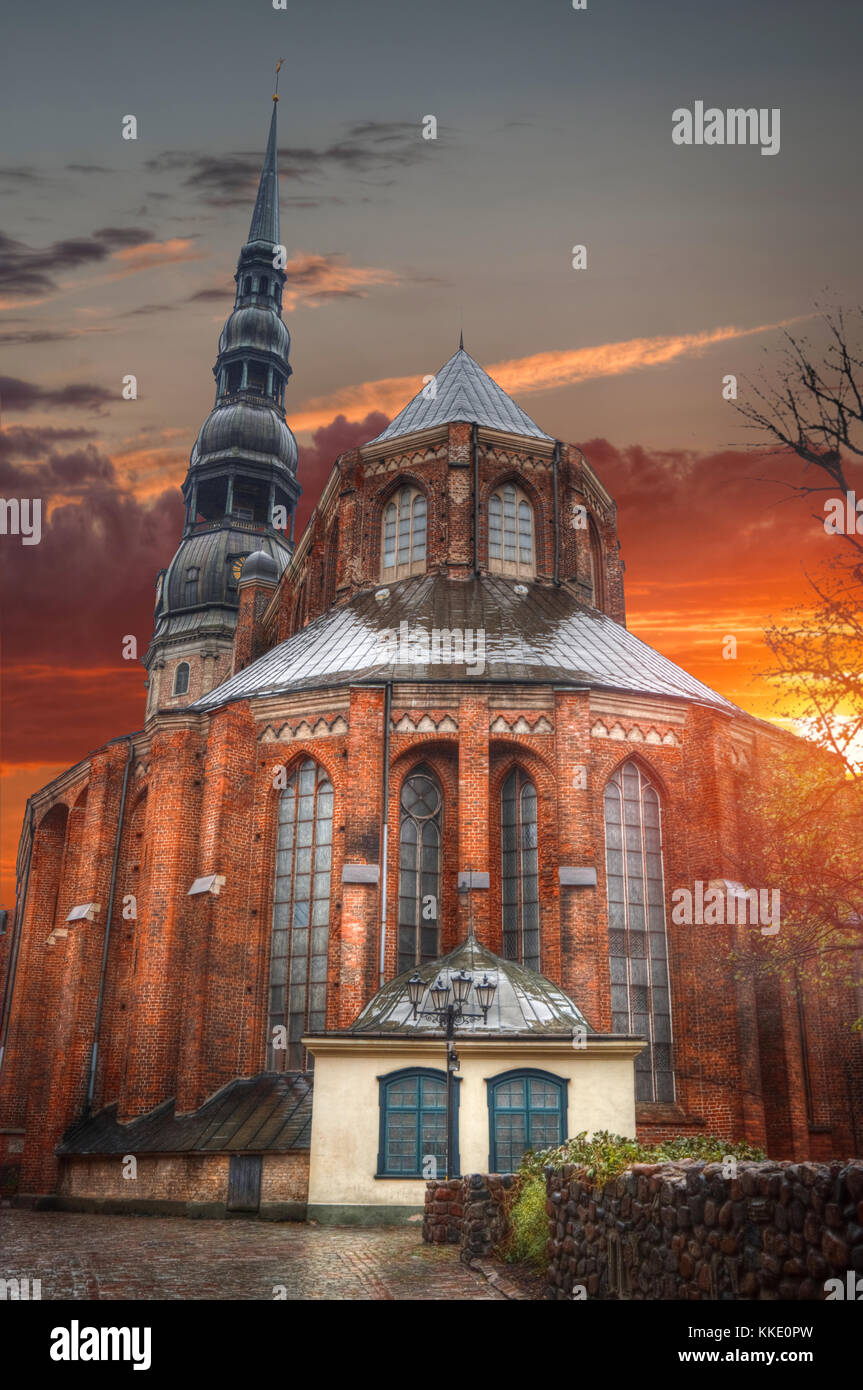 Riga Church of St. Peter and the streets of the ancient city Stock ...