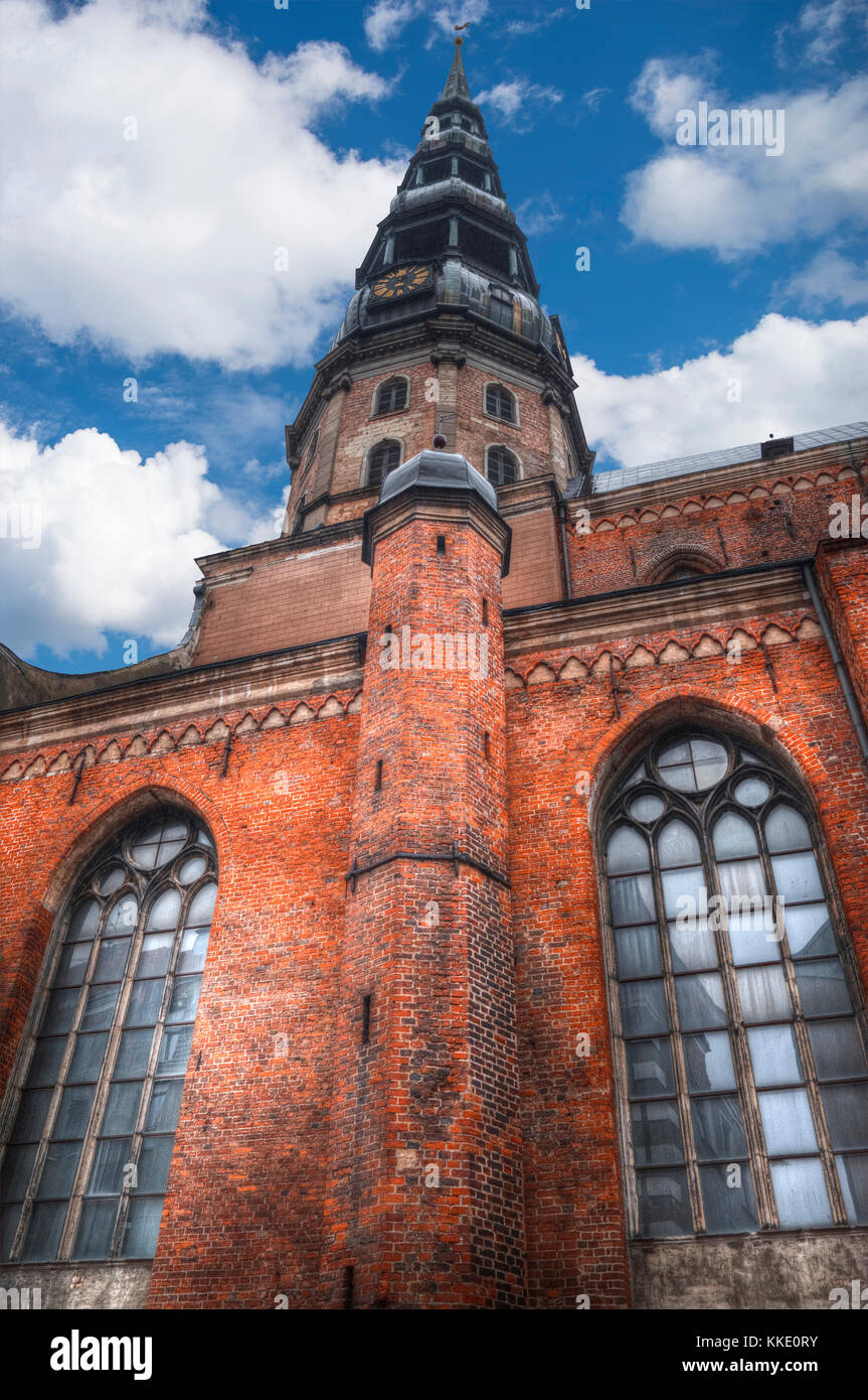 Riga Church of St. Peter and the streets of the ancient city Stock ...