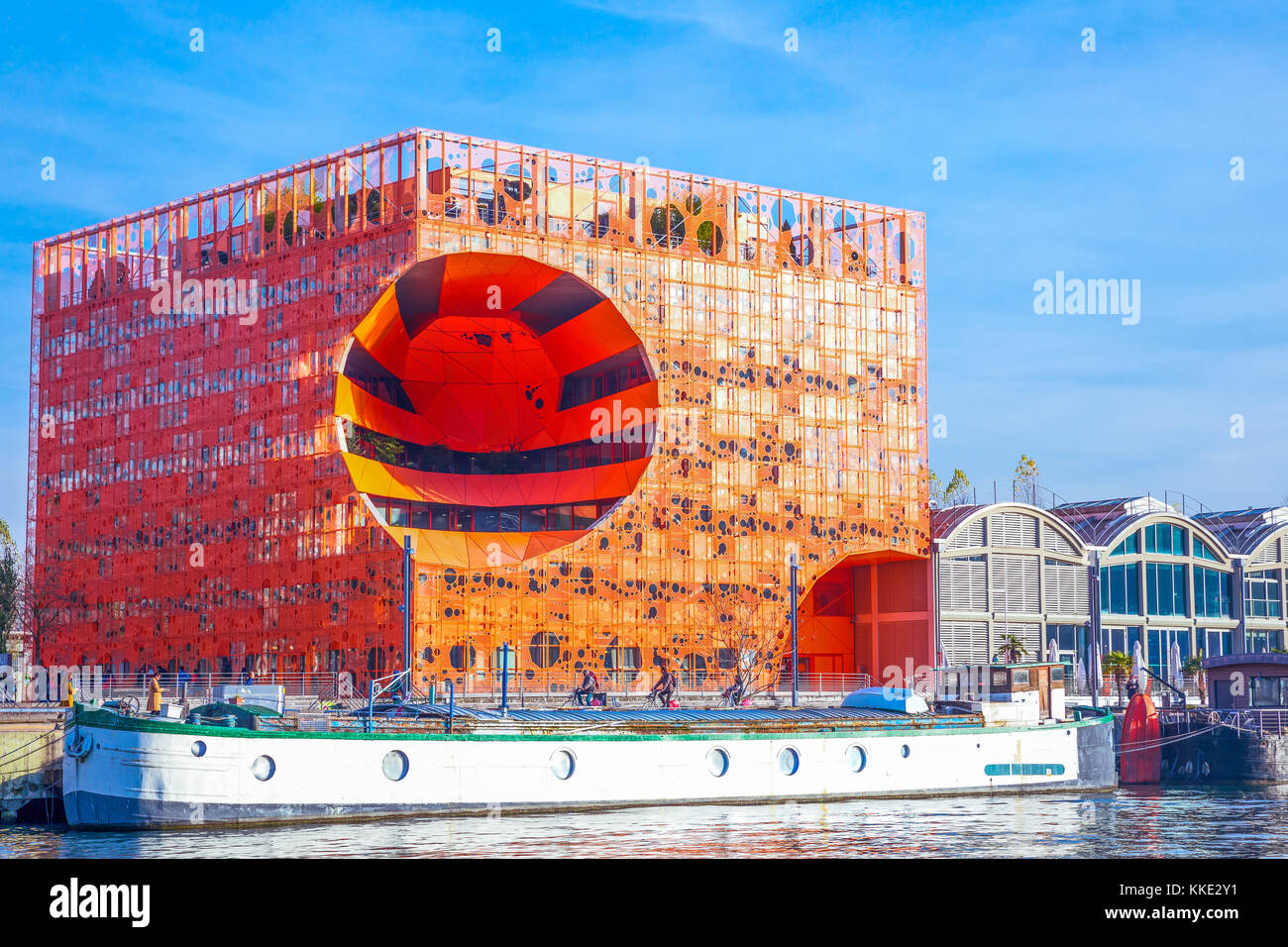Lyon, France - December 9, 2016: Confluence district, the Orange Cube ...