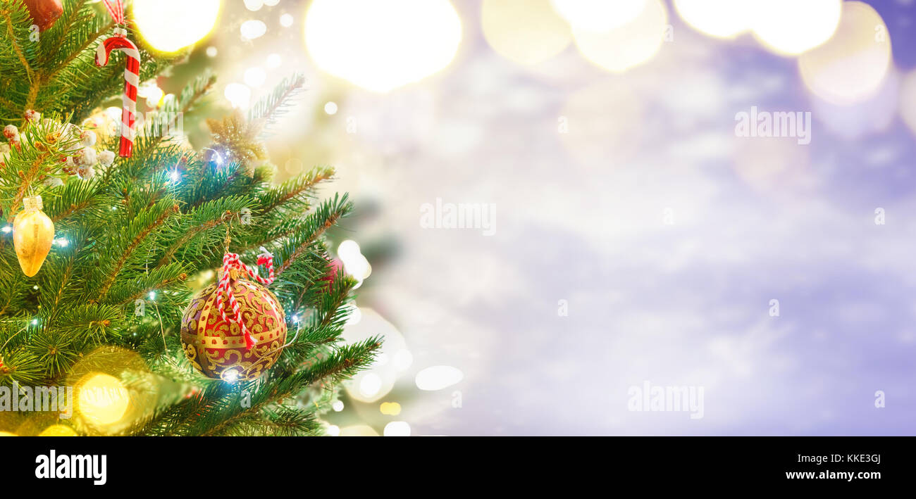 christmas fir tree with decorations Stock Photo - Alamy